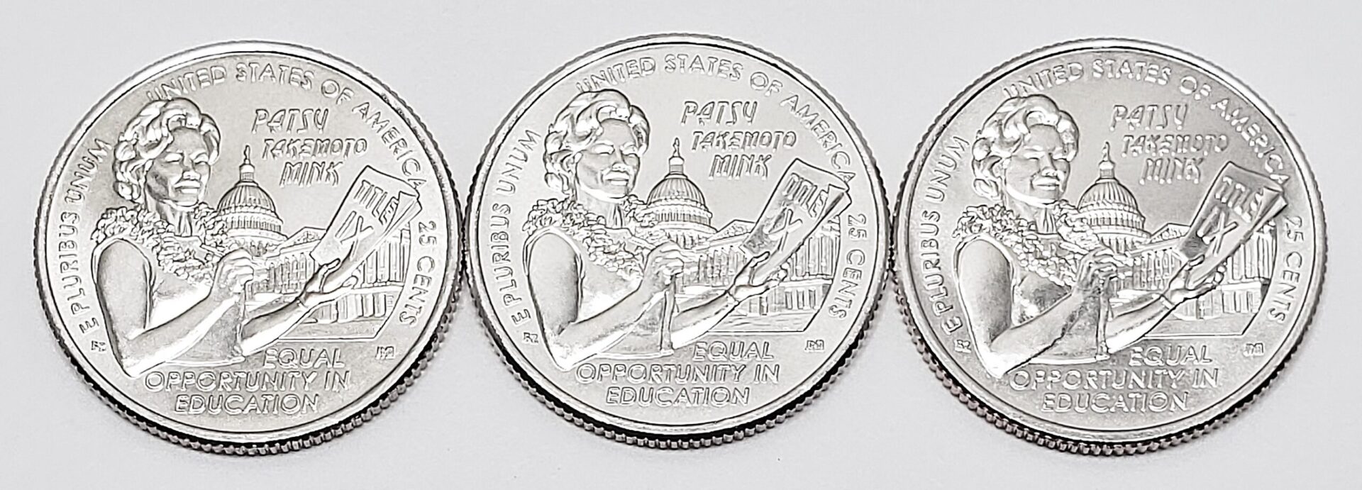 2024 P D S PATSY TAKEMOTO MINK QUARTER SET (3 COINS) *BU UNCIRCULATED ...